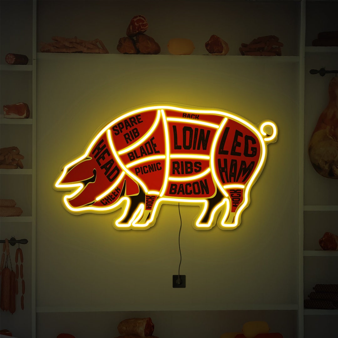 BBQ Pig Neon Sign, Butcher Shop Neon Sign, Pork Neon Sign, Meat Neon ...