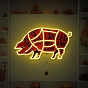 Pig Neon Sign, BBQ LED Light, Butcher Shop Neon Decor, Steakhouse Wall ...