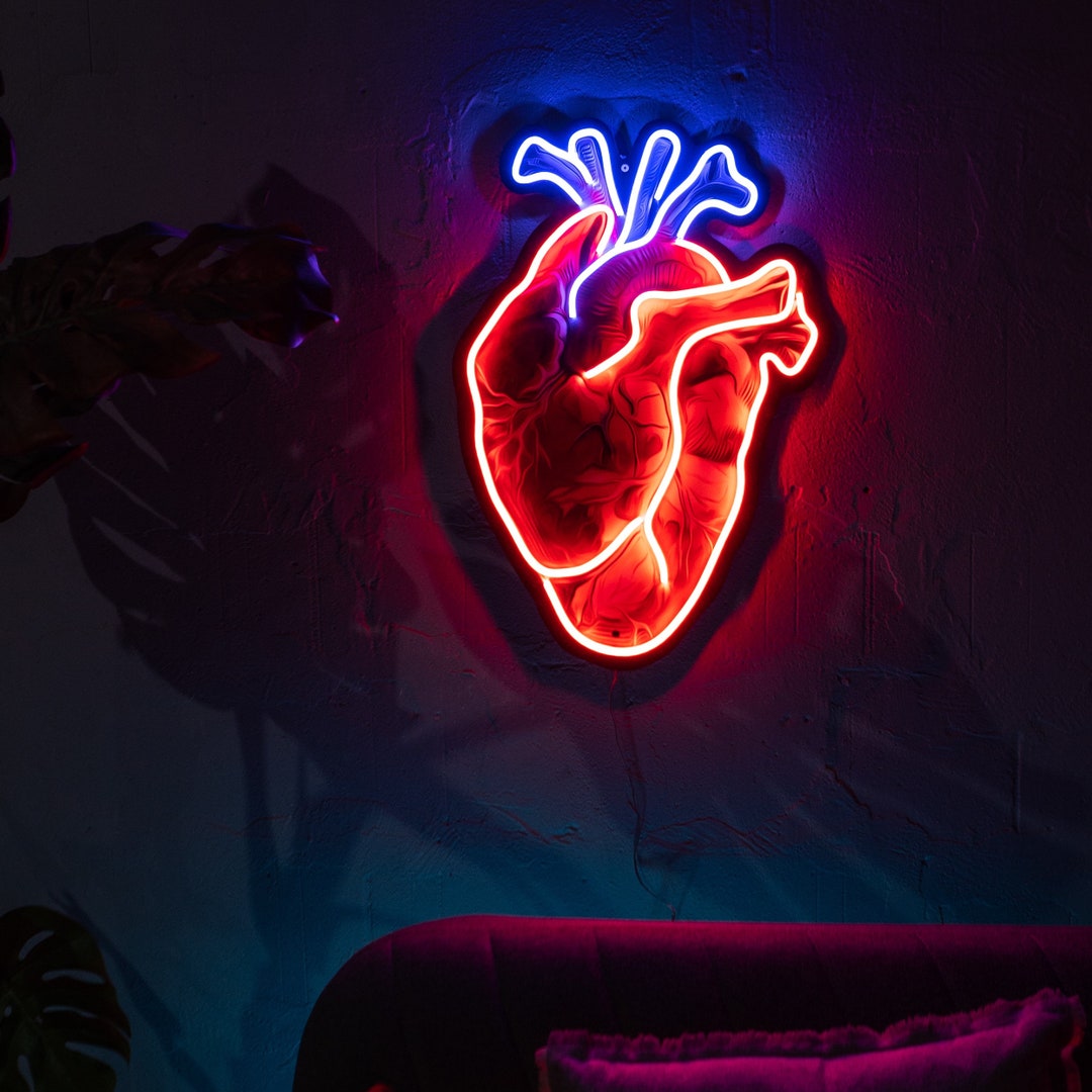 Human Heart Neon Sign, Anatomical Heart LED Sign, Medical Neon Wall ...