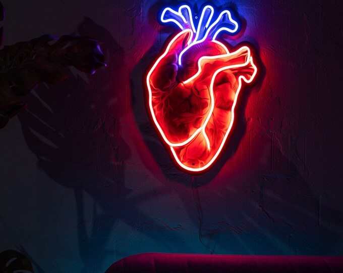 Human Heart Neon Sign, Anatomical Heart LED Sign, Medical Neon Wall ...