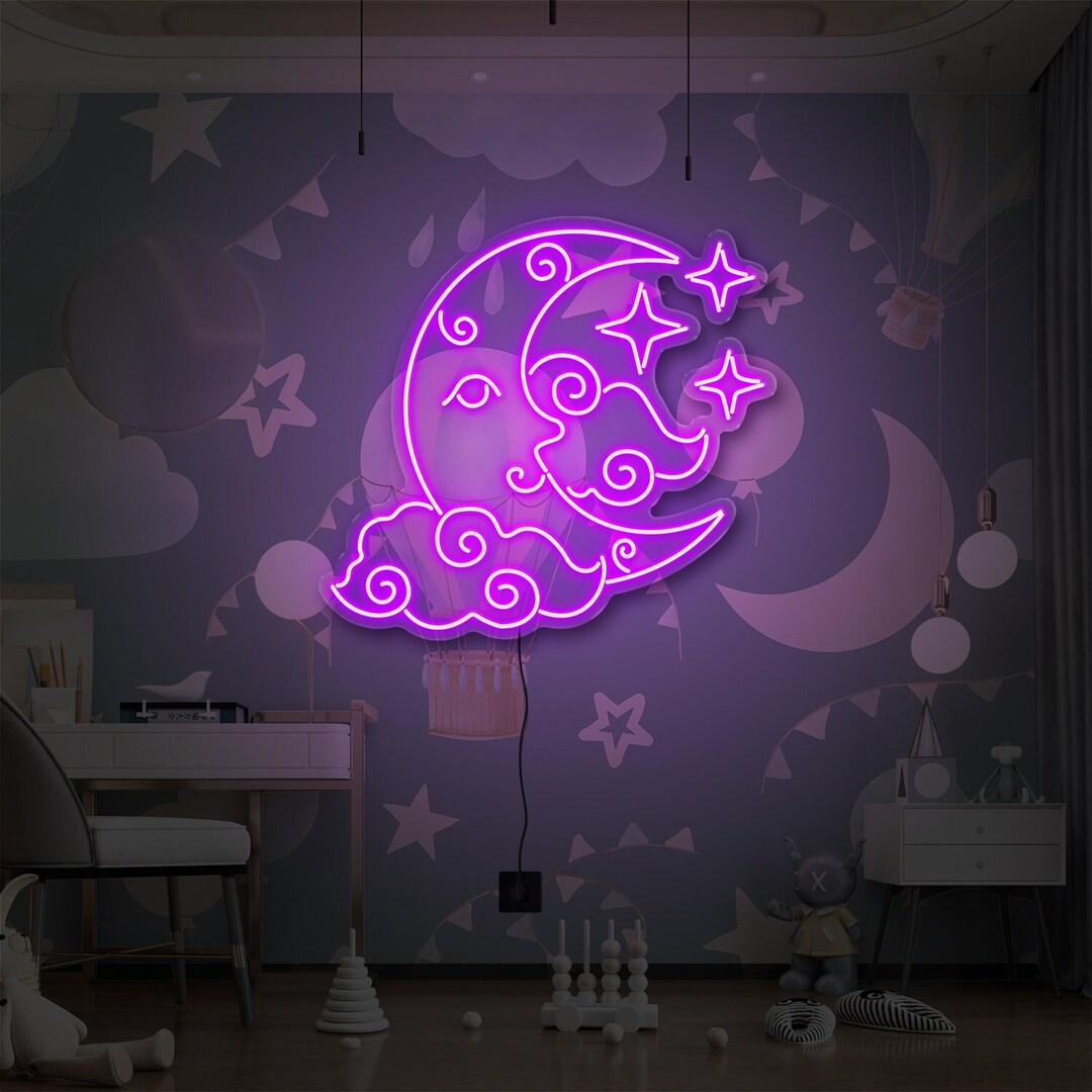 Anime Moon and Cloud Neon Sign, Moon Led Sign, Anime Neon Sign, Stars ...