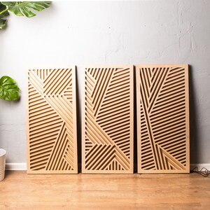 Geometric Wall Art Set With Led, Abstract Wood Wall Panels Lighted ...