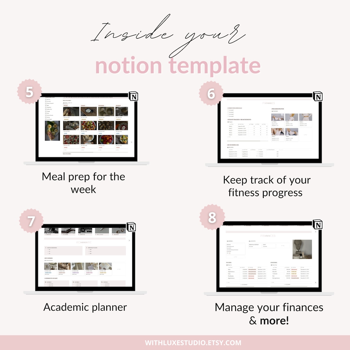 2024 That Girl Notion Template, Aesthetic Notion Life Planner, All in ...