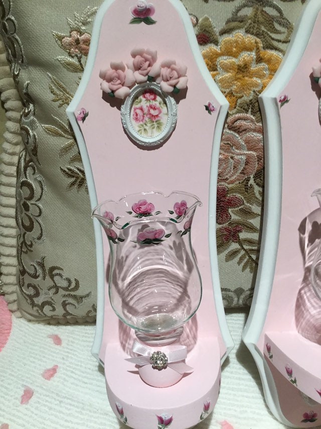 Shabby Chic Pair Scones Pink Roses Wall - Etsy