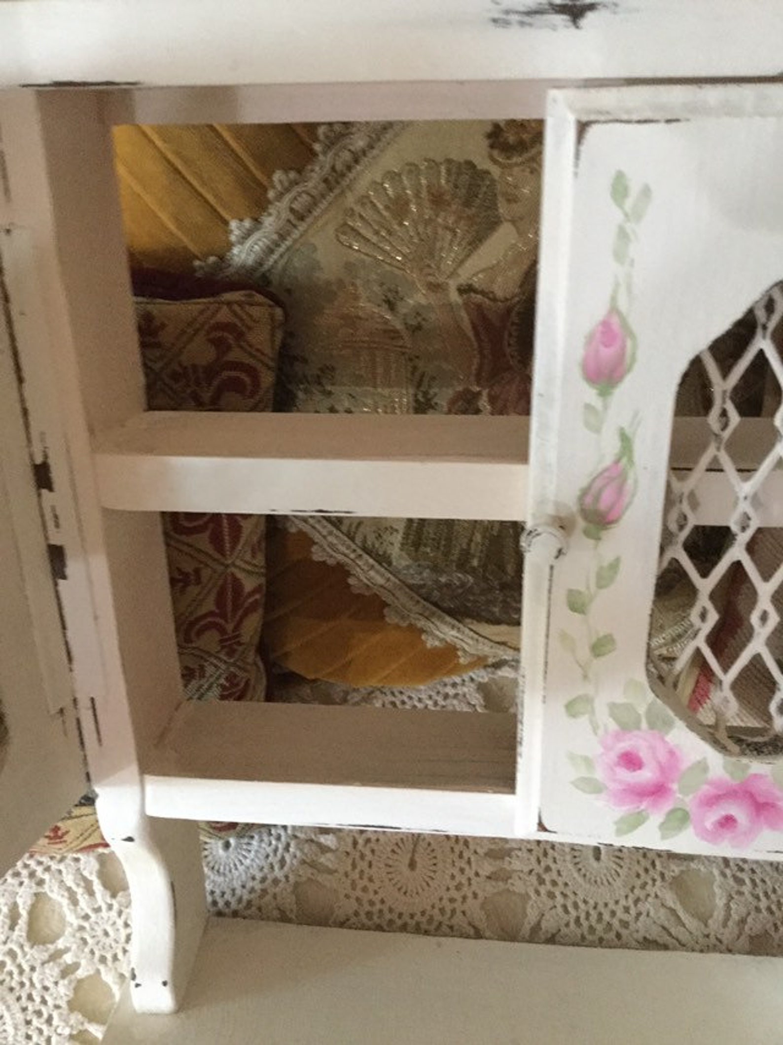 Shabby Chic Storage Shelf Wall Cabinets Roses Pink White Curio - Etsy