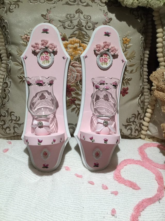 Shabby Chic Pair Scones Pink Roses Wall - Etsy