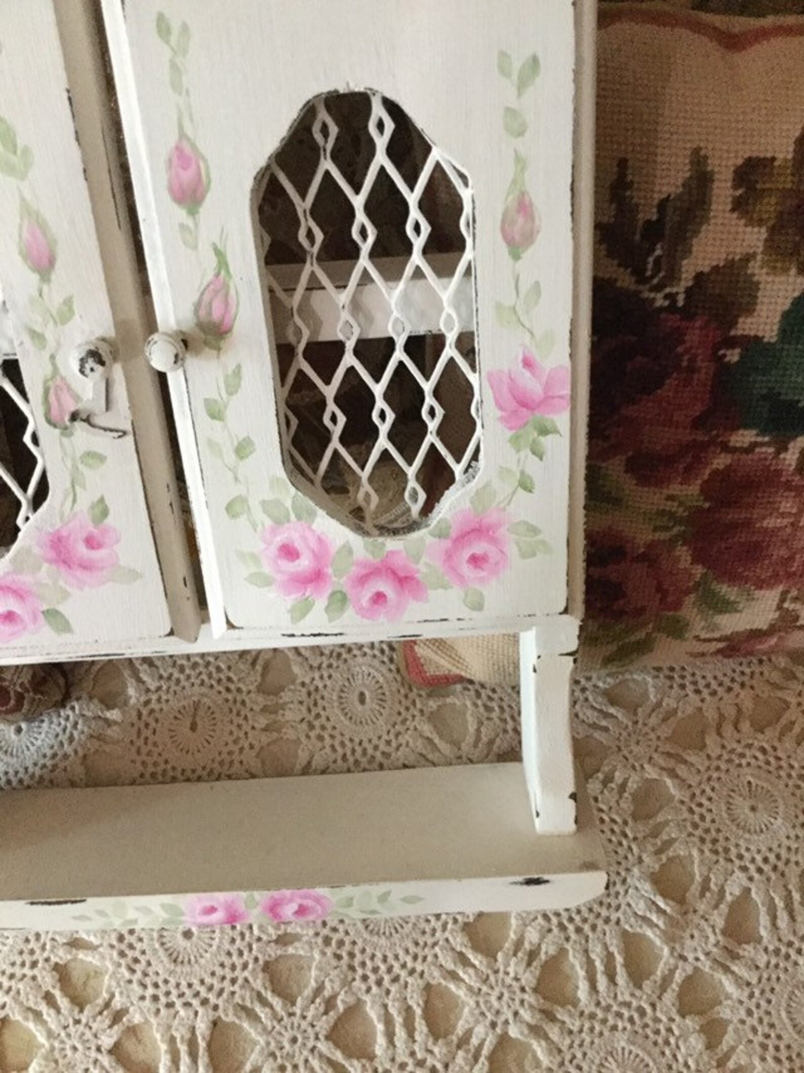 Shabby Chic Storage Shelf Wall Cabinets Roses Pink White Curio - Etsy