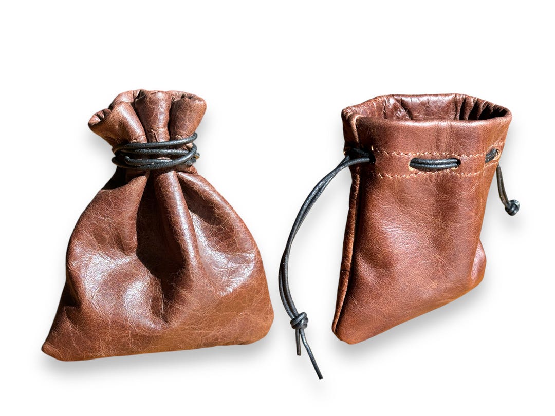Brown Leather Pouches, Coin Pouch, Leather Drawstring Bag, DND Dice ...