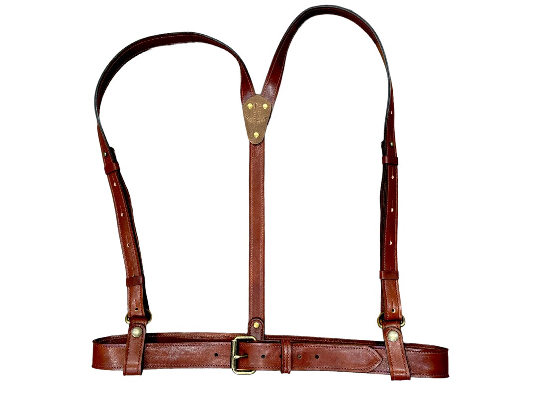 Men’s Brown Leather Suspenders Loop Snaps / Wedding Suspenders / Top ...