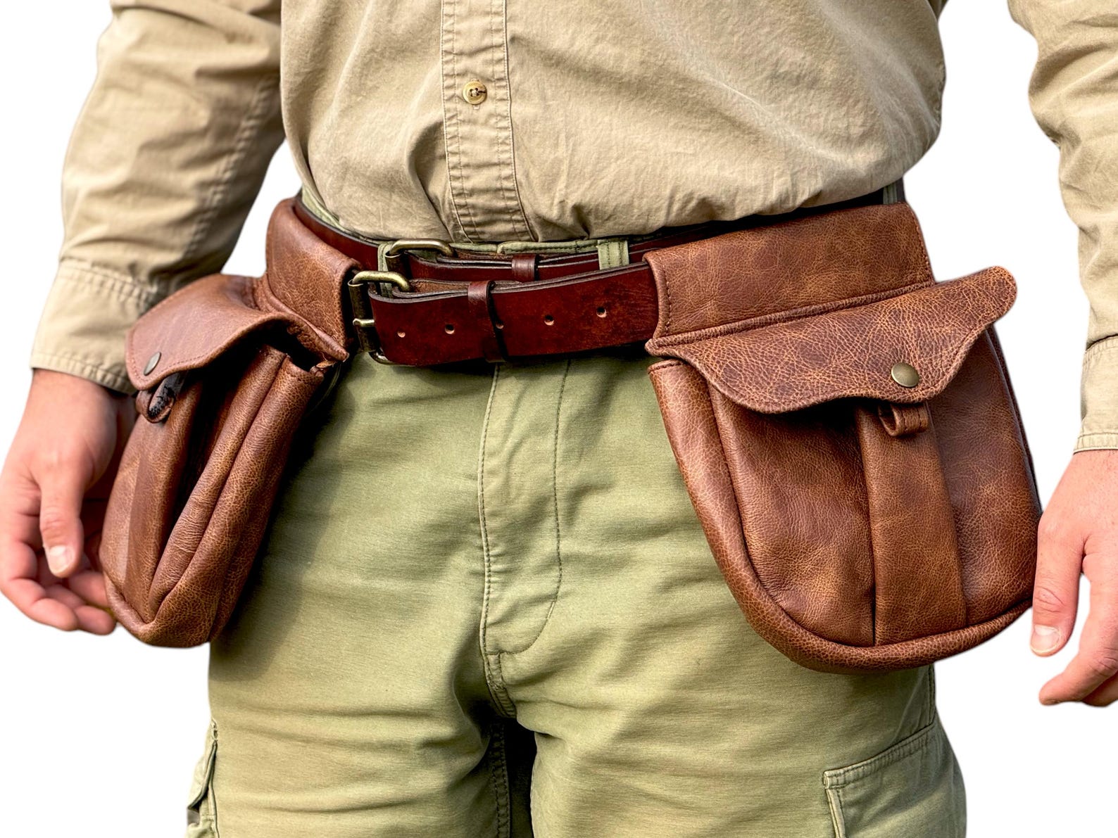 Handmade Waxed Canvas Game Bag Set: Leather Shell Pouches, Durable Belt ...