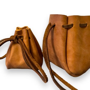 Small Tan Leather Pouch, Leather Drawstring Bag, Medieval Leather Bag ...