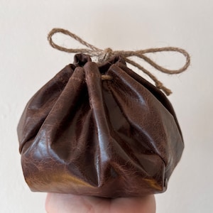 Brown Leather Pouches, Coin Pouch, Leather Drawstring Bag, Dice Pouch ...