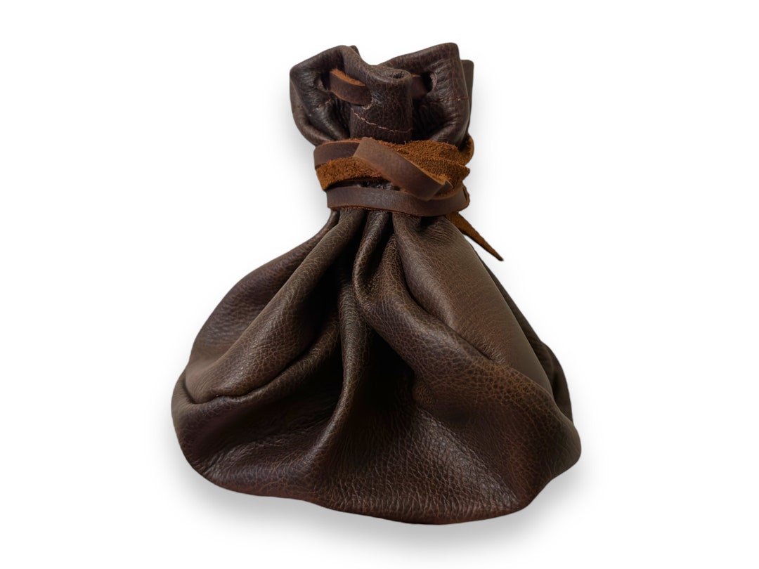Dark Brown Leather Pouches, Coin Pouch, Reenactment Leather Drawstring ...