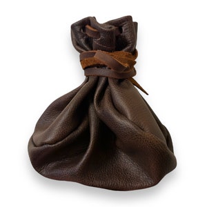 Dark Brown Leather Pouches, Coin Pouch, Reenactment Leather Drawstring ...