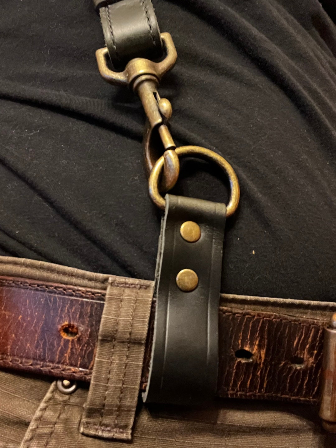 Black Leather Belt Loop Attachments Antique Brass Hardware Durable Belt ...