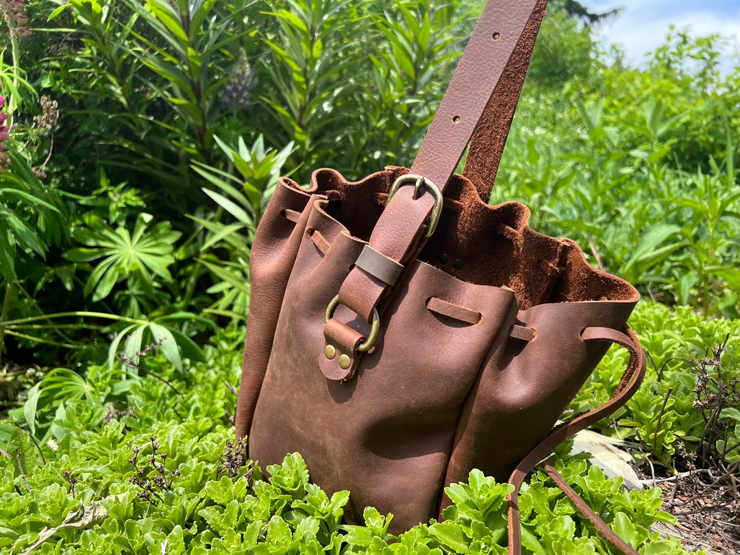 Large Leather Drawstring Bag With Adjustable Shoulder Strap | Medieval ...