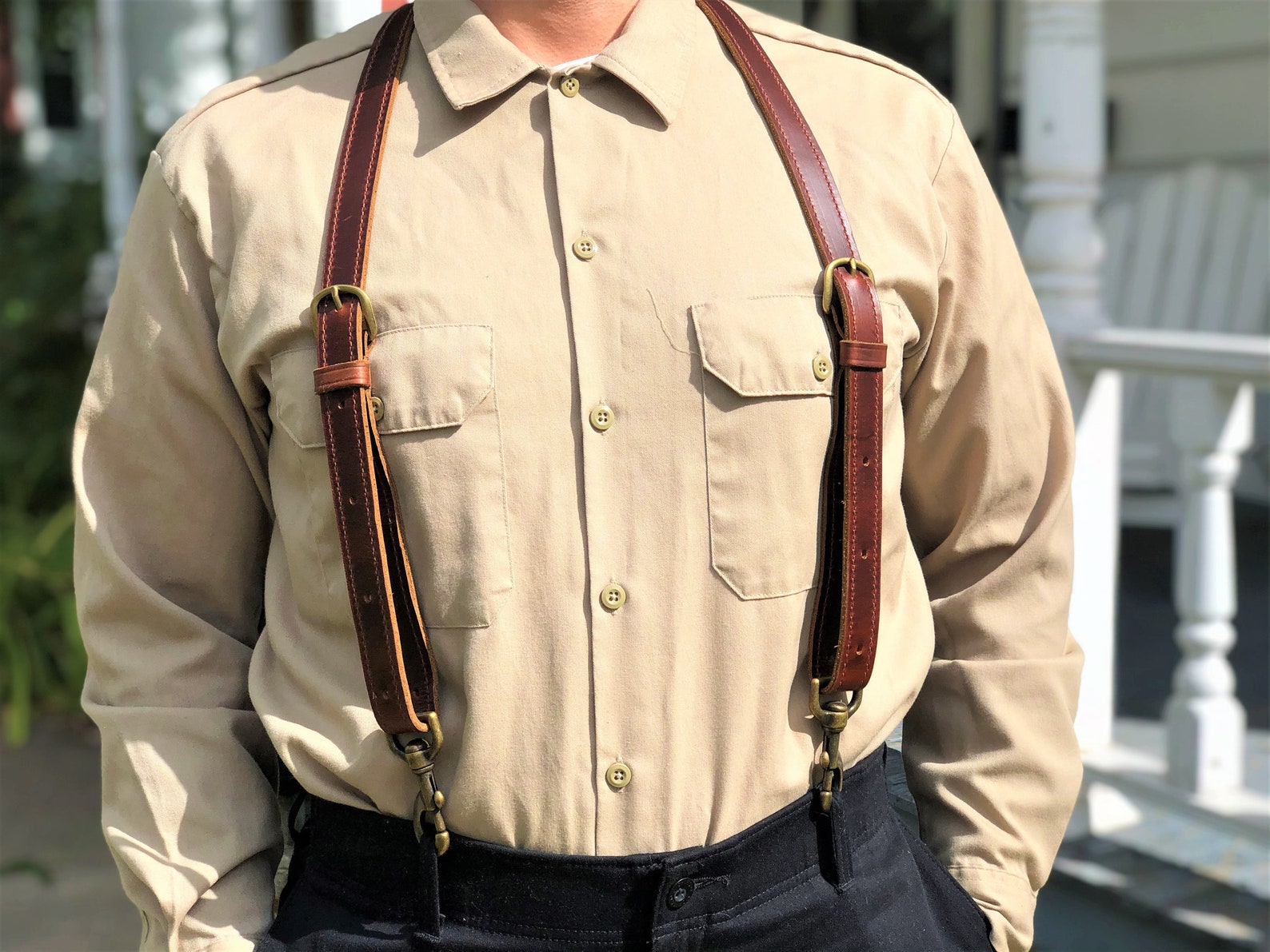 Handmade Brown Leather Suspenders: Adjustable Work Suspenders - Etsy