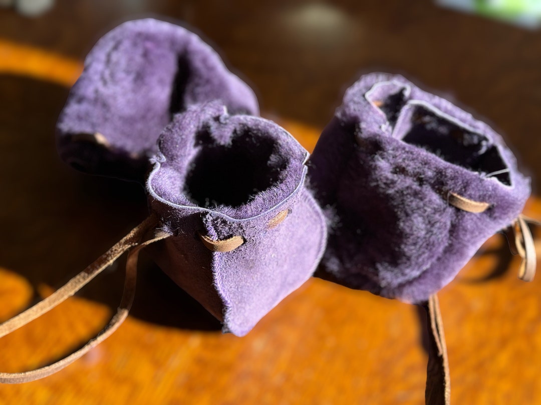 Handmade Purple Sheepskin Leather Drawstring Pouch: Coin, Dice, Crystal ...