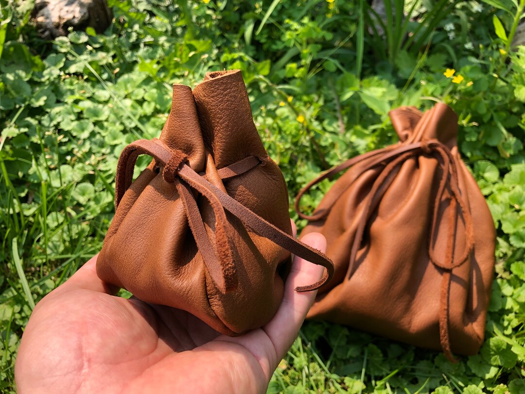Handmade Leather Drawstring Pouch: Brown Coin, Dice, Crystal Bag - Etsy