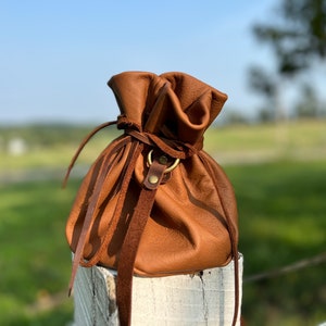 Handmade Brown Leather Pouch: Adjustable Strap Drawstring Bag - Etsy