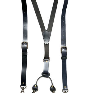 Handmade Black Leather Suspenders: Y-back Style, Adjustable Snap Work ...