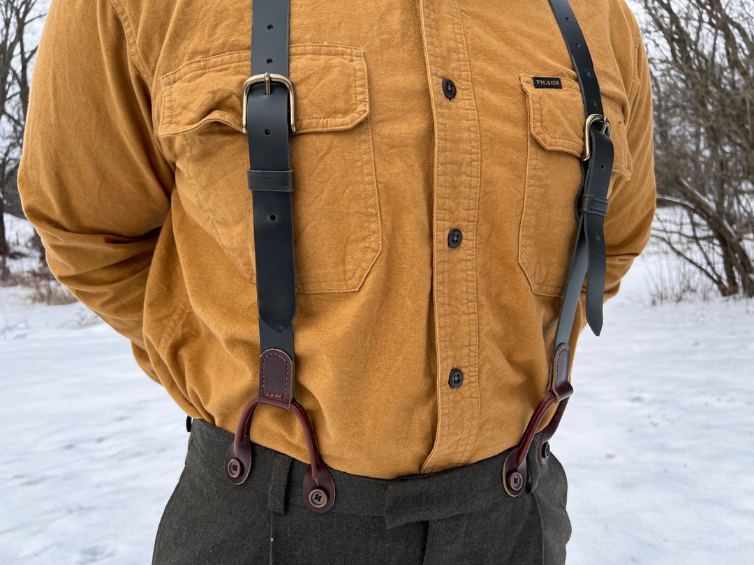 BLACK Leather Button Suspenders - the Best Groomsmen Gift - Wedding ...