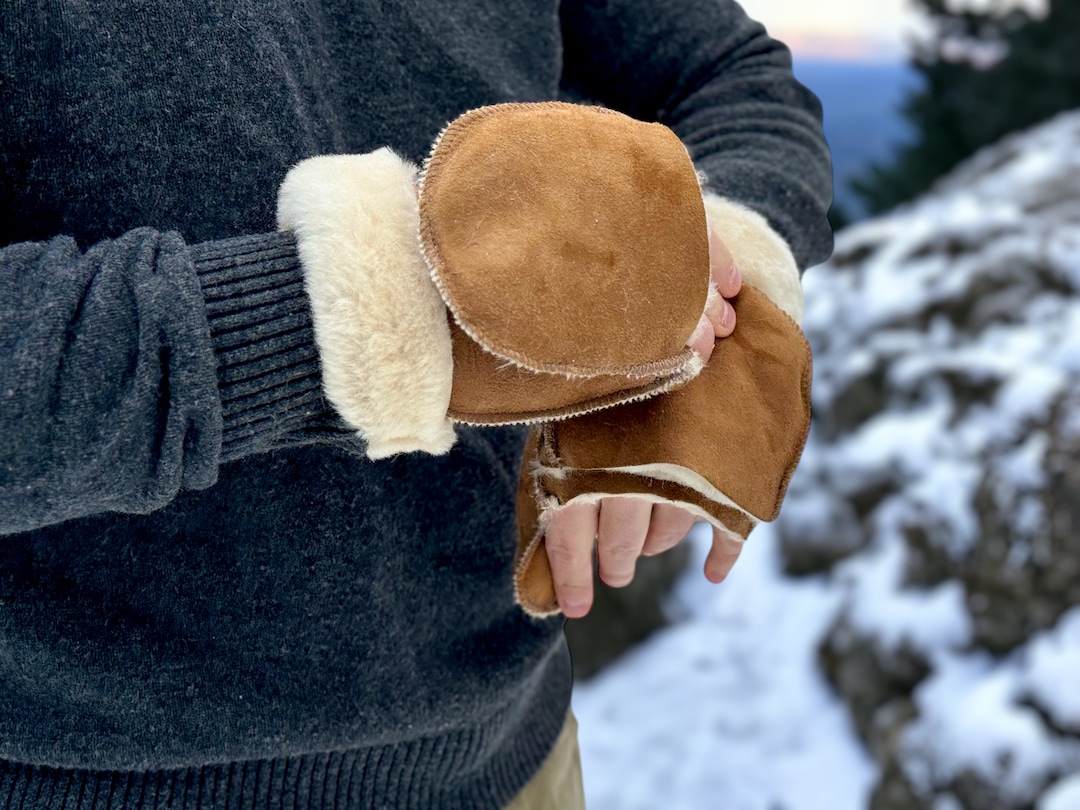 Genuine Sheepskin Convertible Mittens – Fur Flip Mitten – Pop-top Flap ...
