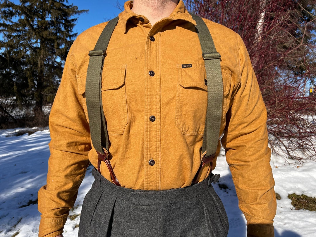 Men's Logger Cotton Suspenders: Handmade Leather Button, Adjustable - Etsy