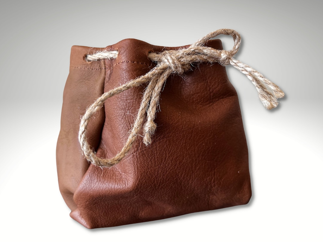 Brown Leather Pouches, Coin Pouch, Leather Drawstring Bag, Dice Pouch ...