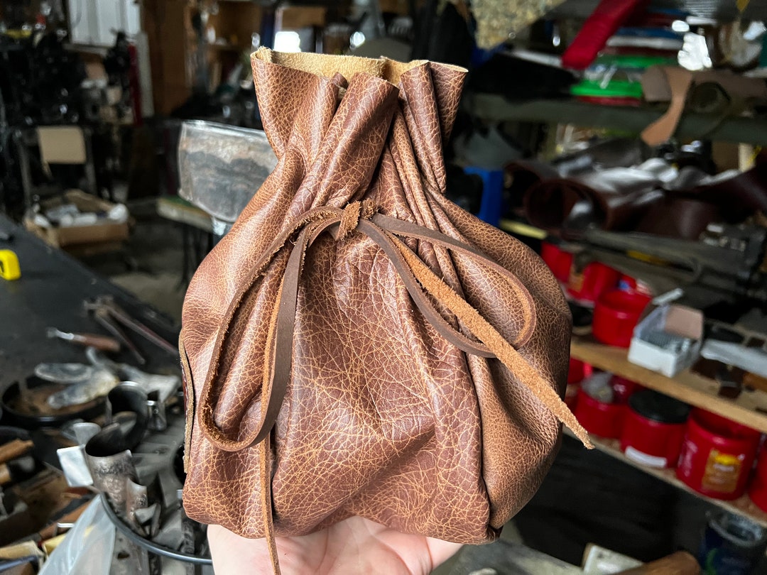 Personalized Leather Drawstring Pouch: Large Handmade Money Bag - Etsy