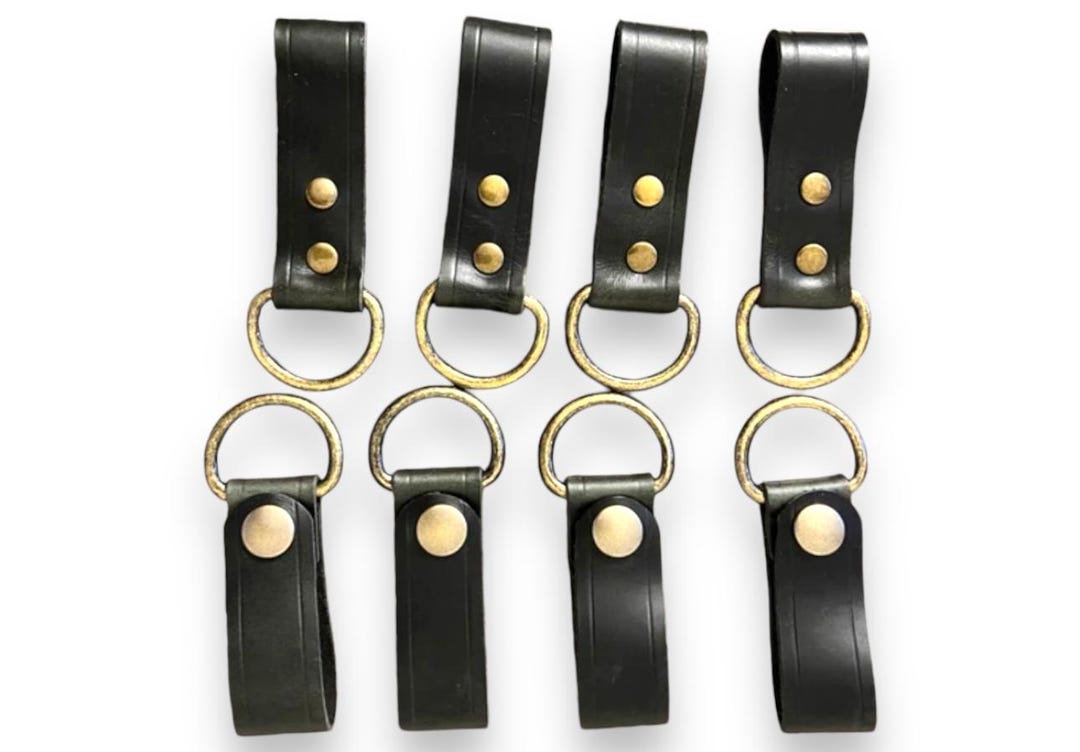 Black Leather Belt Loop Attachments | Antique Brass Hardware | Durable ...