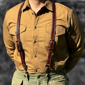 Top Grain Brown Leather Swivel Snap Suspenders, Western Suspenders ...