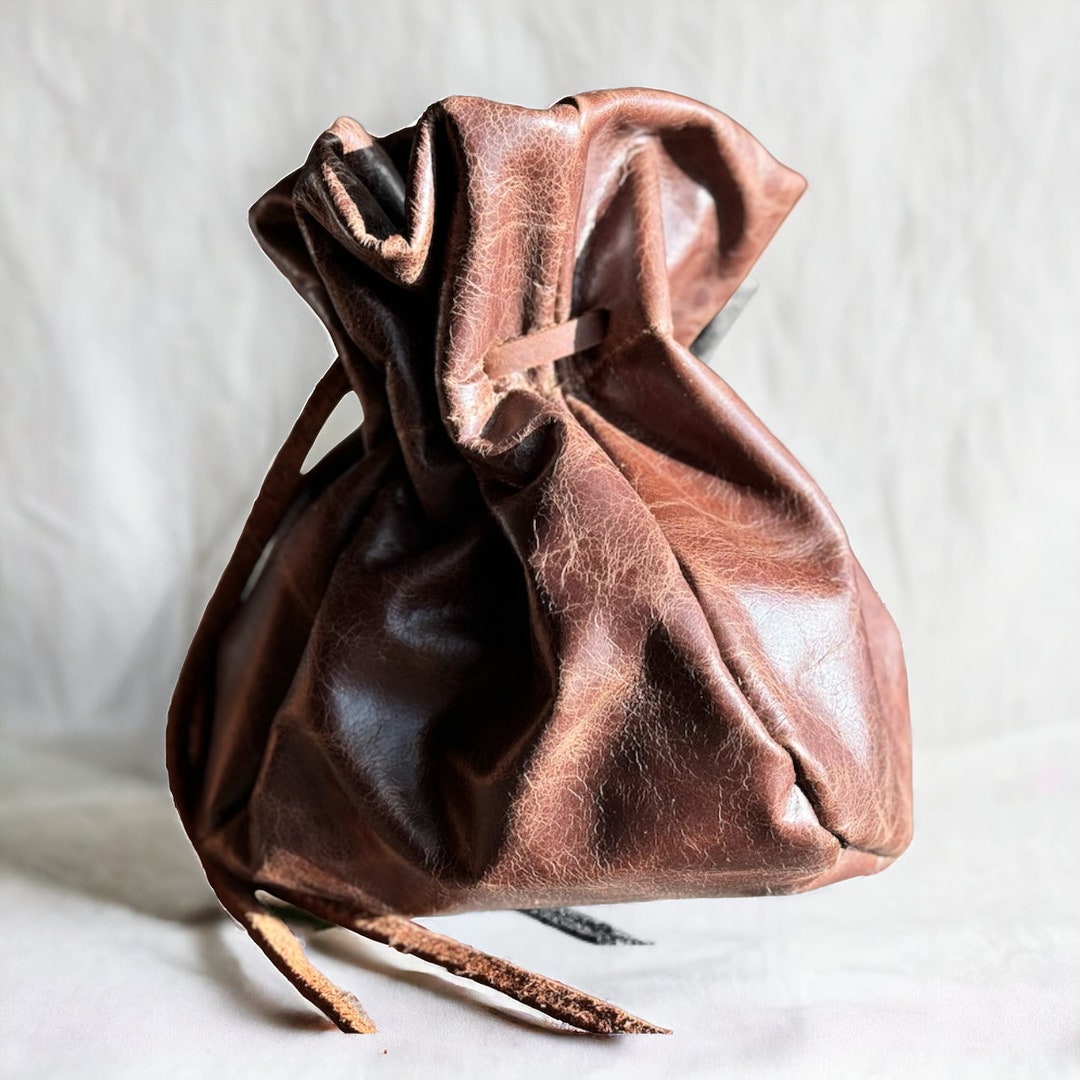 Handmade Brown Leather Drawstring Pouch: Dice, Jewelry, Crystals - Etsy