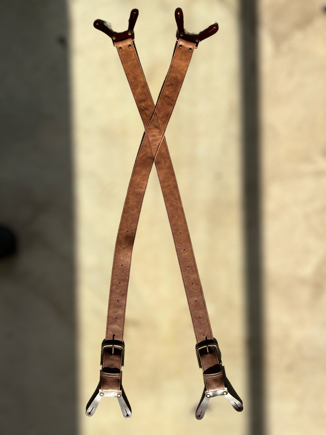 2” Wide Light Brown X Shape Leather Suspenders | Durable Suspenders ...