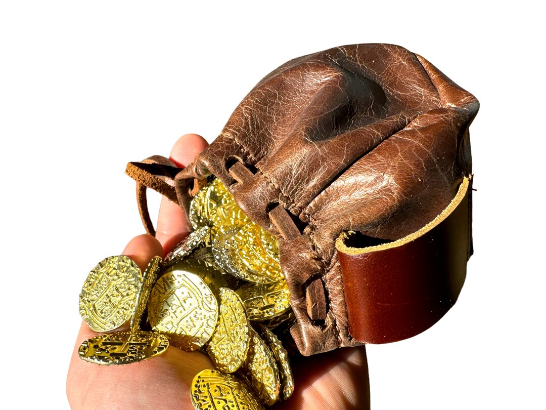 Brown Leather Pouches With Belt Loop, Coin Pouch, Leather Drawstring ...