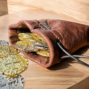 Brown Leather Pouches, Coin Pouch, Leather Drawstring Bag, DND Dice ...