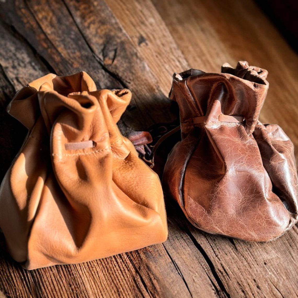 Handmade Brown Leather Drawstring Pouch: Dice, Jewelry, Crystals - Etsy