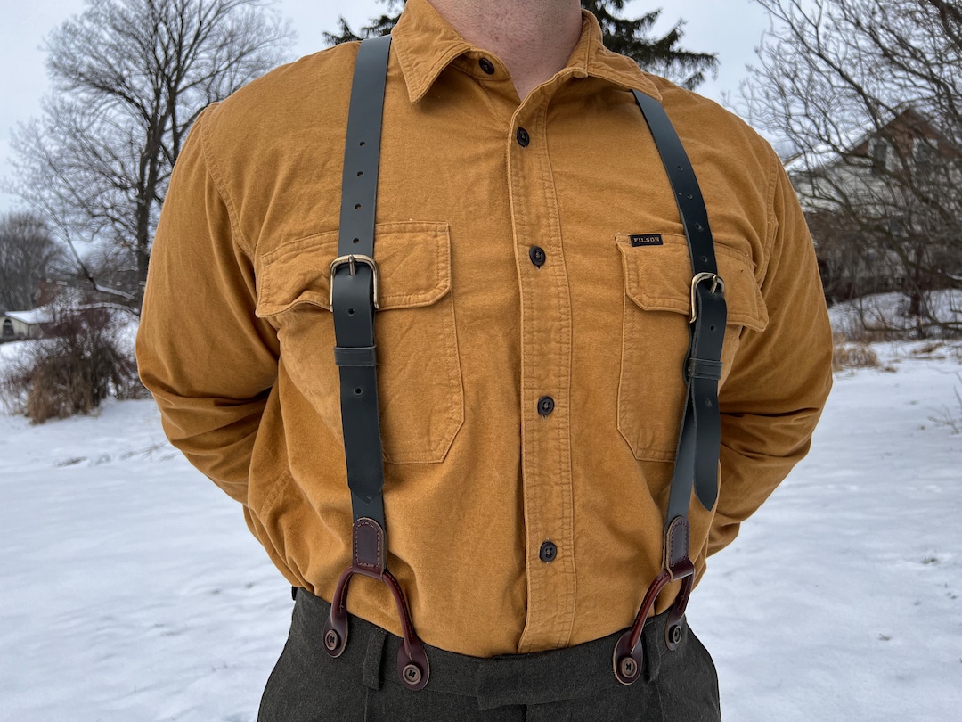 BLACK Leather Button Suspenders the Best Groomsmen Gift Wedding ...