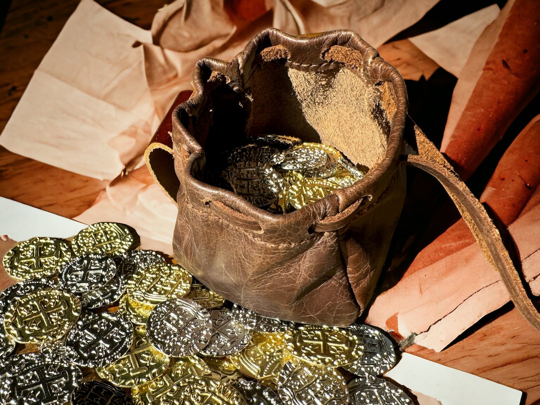 Brown Leather Pouches With Belt Loop, Coin Pouch, Leather Drawstring ...