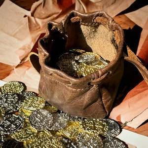 Brown Leather Pouches With Belt Loop, Coin Pouch, Leather Drawstring ...