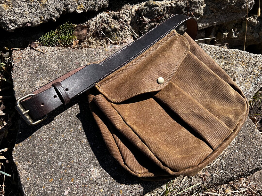 Handmade Waxed Canvas Game Bag Set: Leather Belt Pouches - Etsy