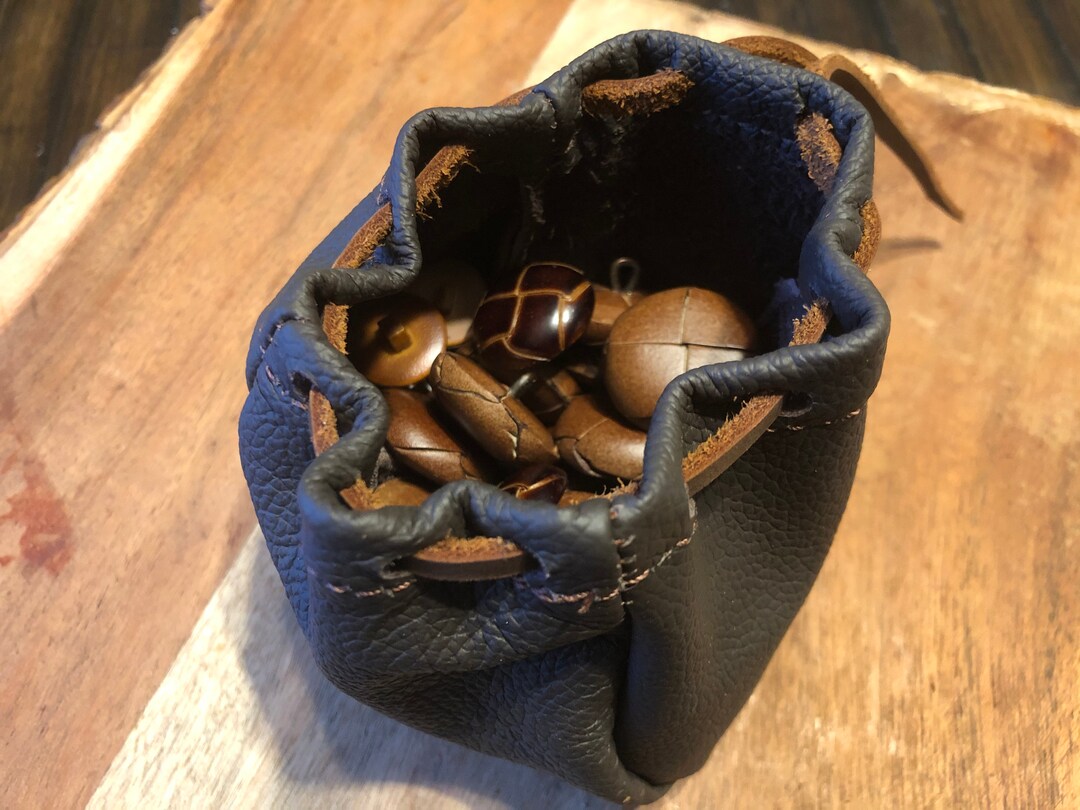 Black Leather Pouch DND Dice | Leather Coin Pouch | Leather Drawstring ...
