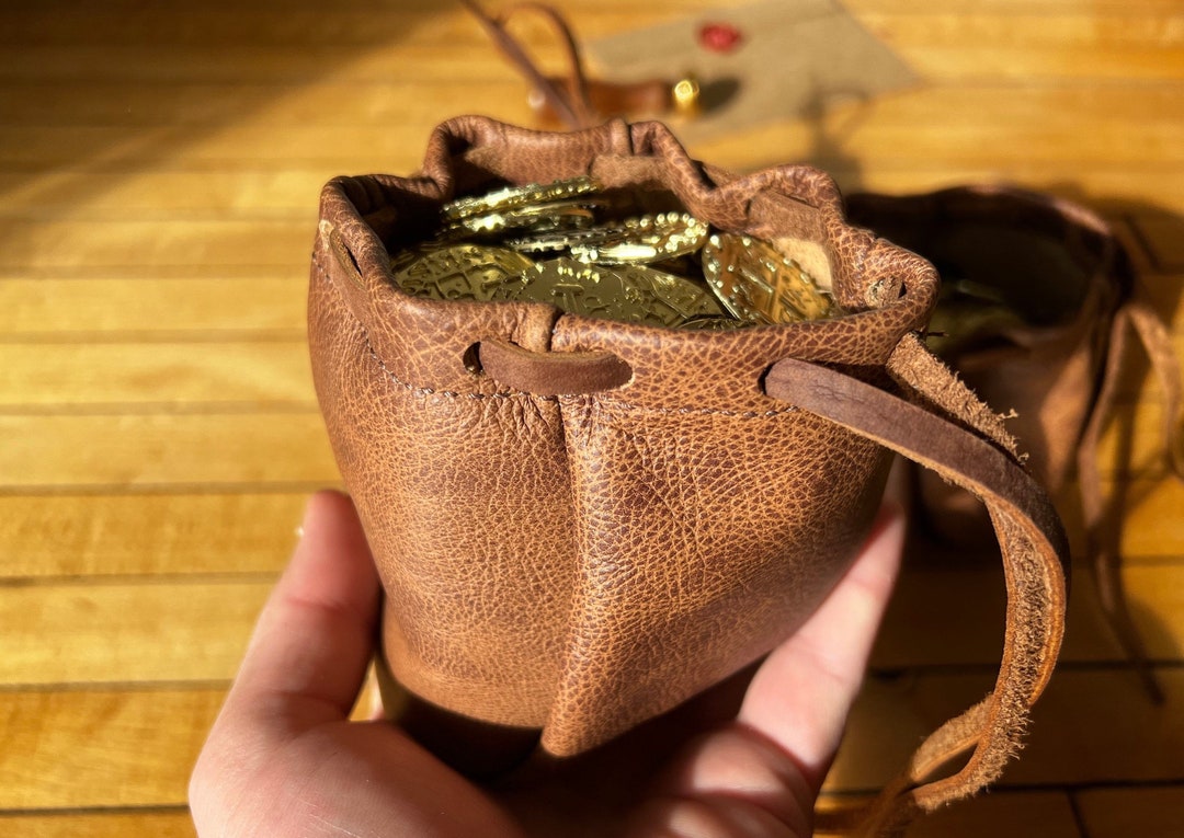 Rustic Brown Leather Pouches, Coin Pouch, Leather Drawstring Bag, DND ...