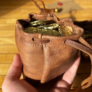 Rustic Brown Leather Pouches, Coin Pouch, Leather Drawstring Bag, DND ...