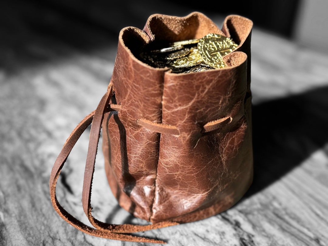Genuine Brown Leather Pouches, Coin Pouch, Leather Drawstring Bag, DND ...