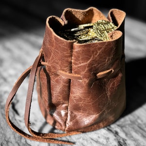 Genuine Brown Leather Pouches, Coin Pouch, Leather Drawstring Bag, DND ...