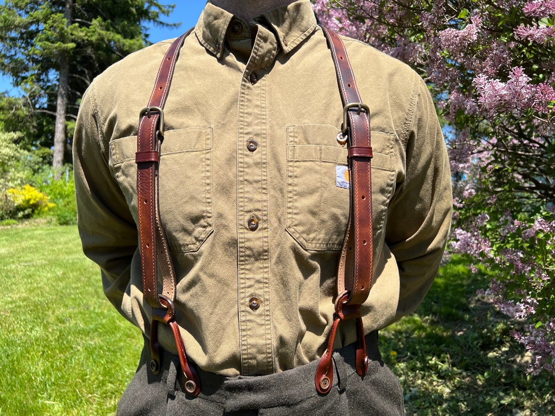 Handmade Leather Button Suspenders: X Style Western Cowboy Suspenders ...