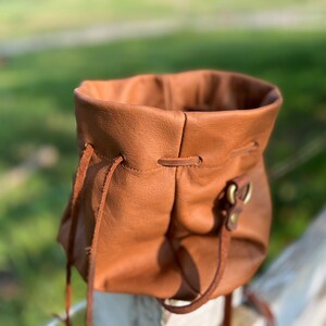 Handmade Brown Leather Pouch: Adjustable Strap Drawstring Bag - Etsy