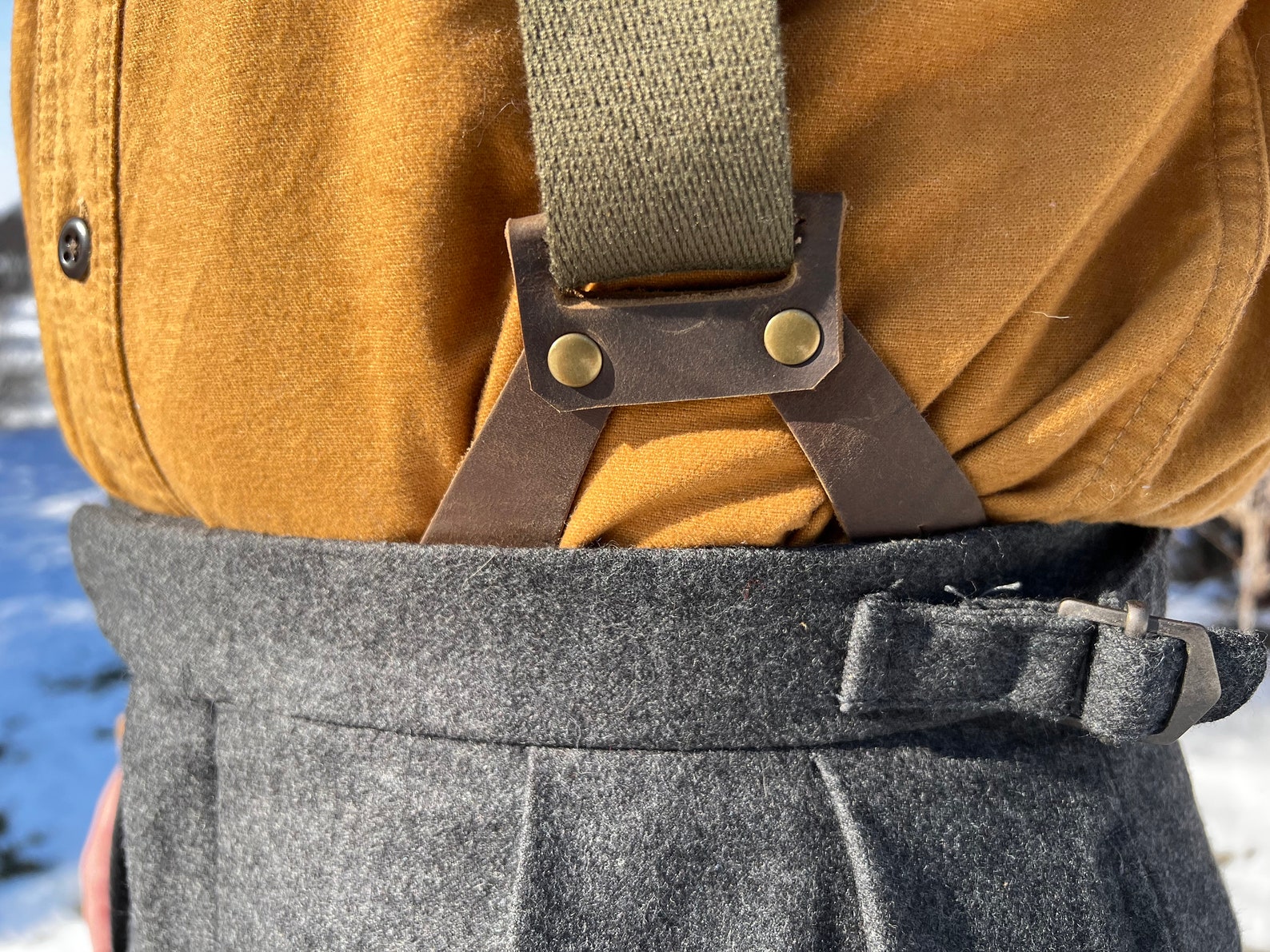 Men's Logger Cotton Suspenders: Handmade Leather Button Adjustable Belt ...