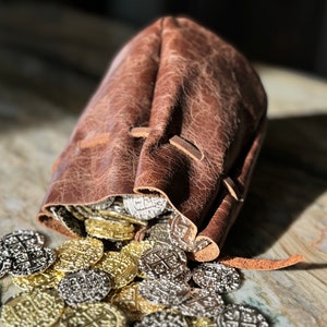 Genuine Brown Leather Pouches, Coin Pouch, Leather Drawstring Bag, DND ...